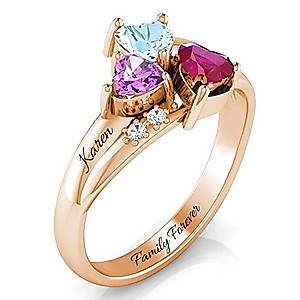 Personalized Mothers Rings with 3 Simulated Birthstones for Women Engraved Family Name Rings for Grandmother Mother Anniversary Rings (Rose Gold, 7)