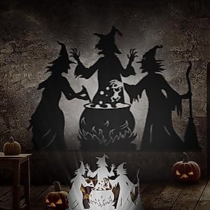 Halloween Witch Decorations Outdoor - 3pcs Witch Metal Yard Stakes, Witch Cauldron Sign Shadow Casters for Halloween Yard Garden Art Decor