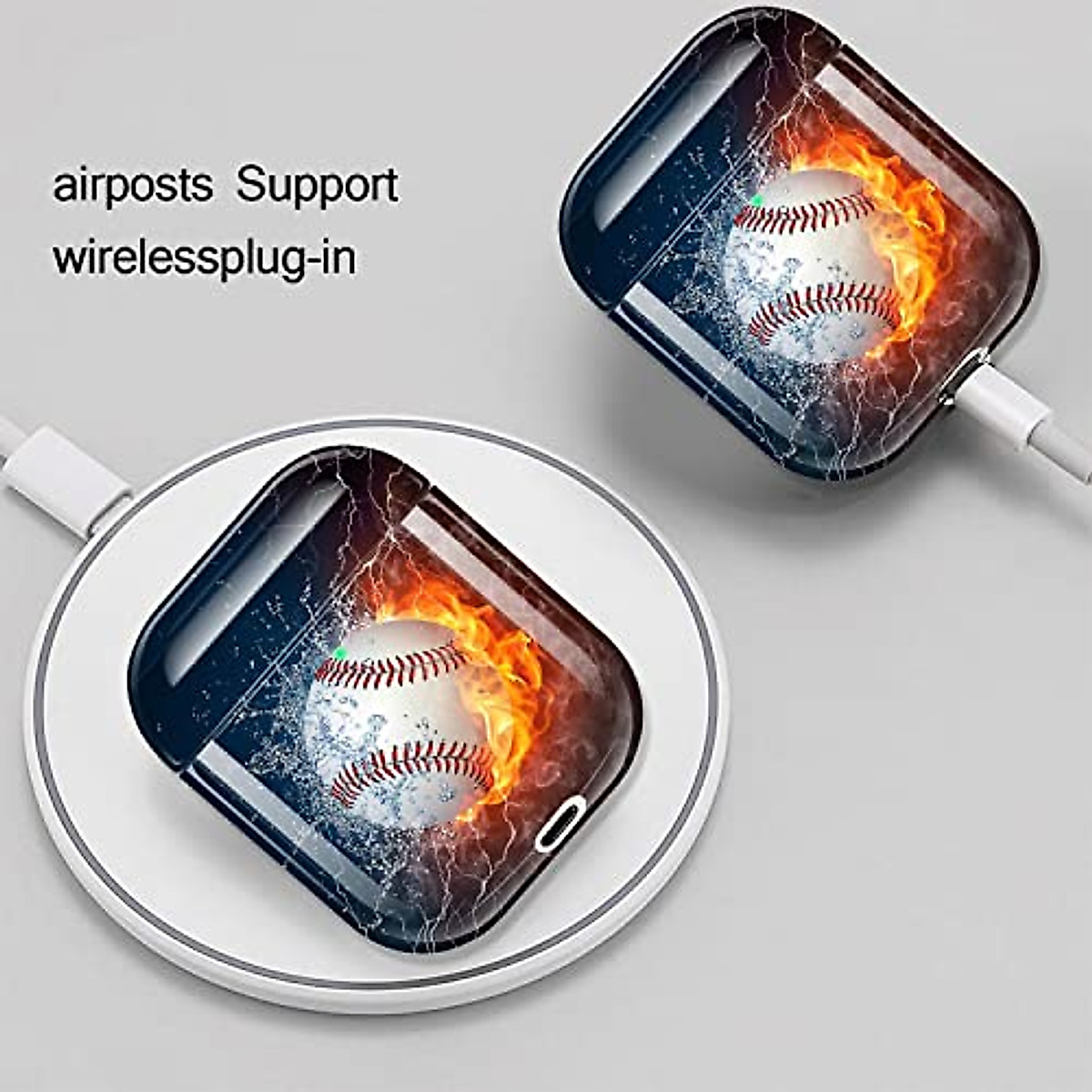 Black AirPods Case Cover,Soft AirPods Case 2&1 Shockproof Silicone Waterproof Protective AirPods Skin Protective Case for Airpods 1st/2nd Charging Case for iPhone 11/12/XR/7/7P (Baseball)