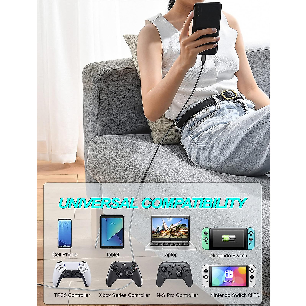 10FT/3m Fast Charging Cable for Xbox Series X S/PS5 DualSense/Switch Pro Controller,Replacement USB C Cable Charger Wire Power Cord for Nintendo Switch/Steam Deck/Samsung Galaxy S9 S8 Note 8,etc