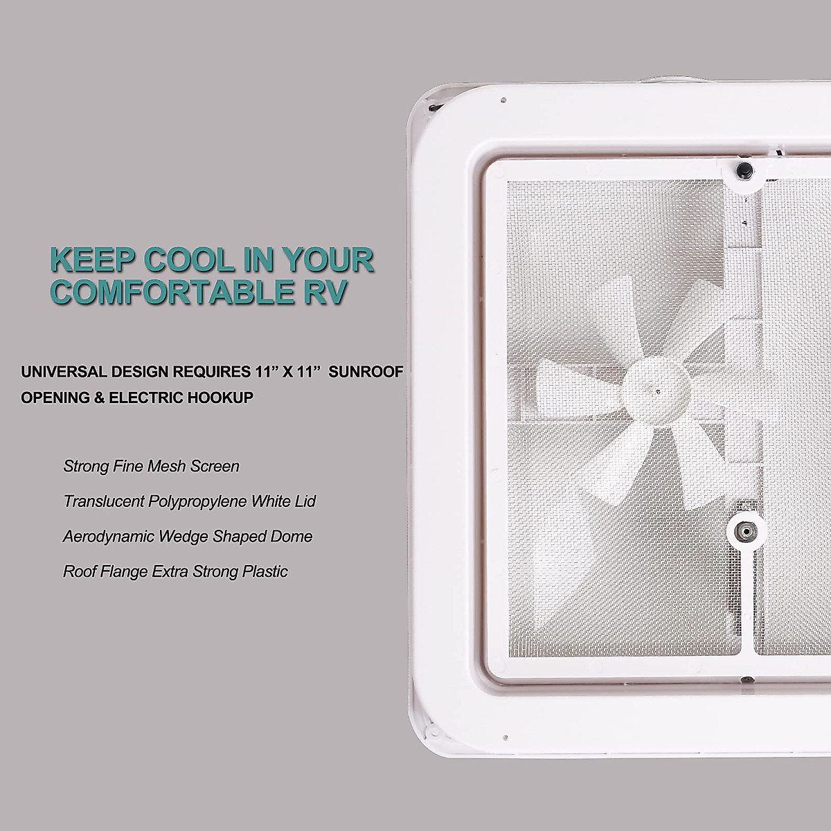 caqeg 14" RV Roof Vent for Camper Trailer Universal White Lid Roof Vent with 12V RV Vent Fan 6" Blades White lid Inner for Garnish Ring
