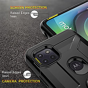 Motorola One 5G Ace Case with [3X Tempered Glass Screen Protector], Built-in Ring Kickstand and Magnetic Car Mount Shockproof Dropproof Military Grade Armor Rugged Case for Moto One 5G Ace - Black