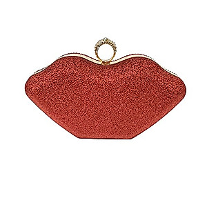 JU+ Women Lip Purses Evening Clutch Rhinestone Lips-Shaped Crossbody Bags Vintage Banquet Handbag(Red)