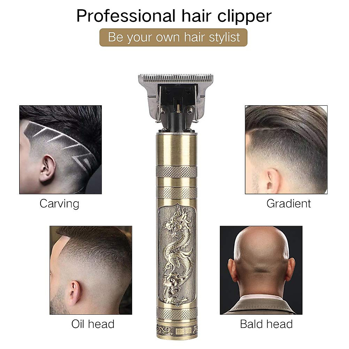 Professional Electric Pro Li Outliner Hair Clippers for Men, Cordless Rechargeable Zero Gapped Cutting T Blade Trimmer, Haircutting Baldhead Beard Shaver Barber with 4 Guide Combs 2 Battery