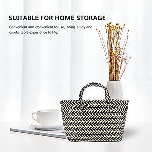 Cabilock Handmade Moroccan Market Basket Large Capacity French Wicker Basket Straw Beach Bag Vegetables Shopping Basket with Handle for Women Shopping Laundry Black