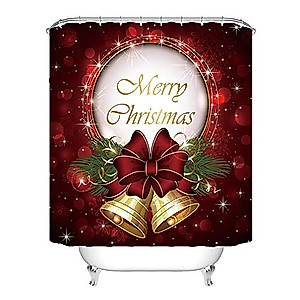 ZanLa Christmas Shower 4PCS Set Merry Christmas Shower Curtain Bathroom Floor Mat Base Mat Toilet Mat Christmas Bathroom Decoration