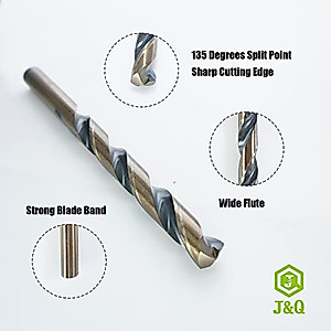 J&Q 21 PCS M2 HSS Jobber Drill Bit Set, Heavy Duty Drill Bits Set for Metal with Black and Gold, Wood and Plastic (1/16",3/8"x1/64”)