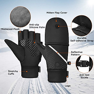 BSTIDOL Convertible Mittens Winter Fingerless Gloves with Thermal Warm Mitten Glove for Cold Weather Warm Polar Fleece for Men & Women Texting Photographing Running