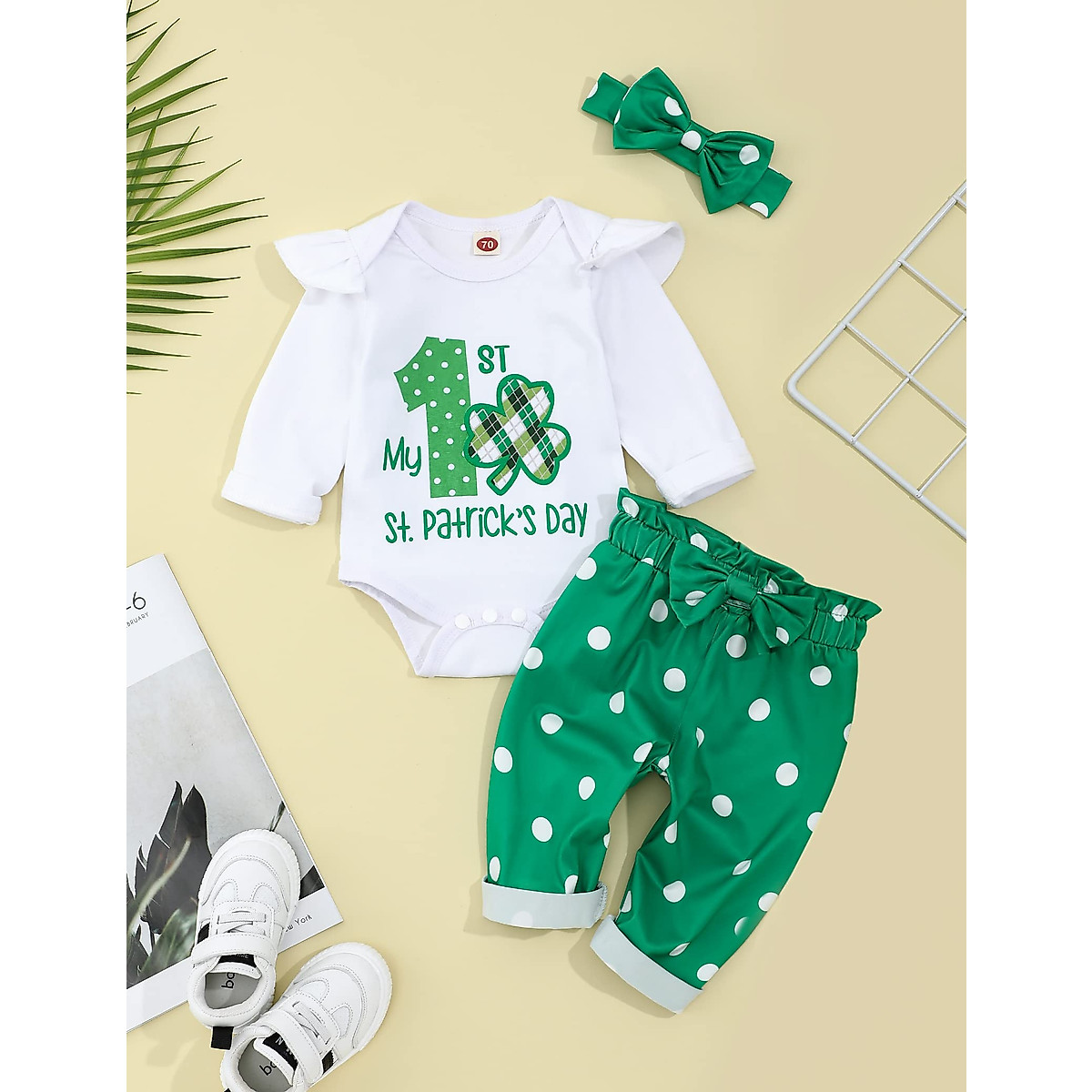 bilison My First St.Patrick's Day Outfit Baby Boy Girl Clothes Green Leaf Clover Pants Set