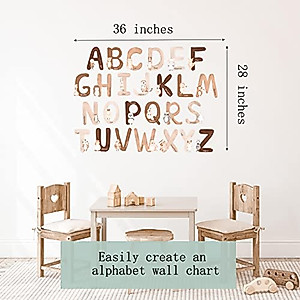 Neutral Animal Alphabet Wall Decals - 6-inch large alphabet letters for wall | 26 English abc wall stickers for kids featuring cute watercolor animals | Perfect abc wall decor for neutral nursery, earthy playroom, or boho classroom decor