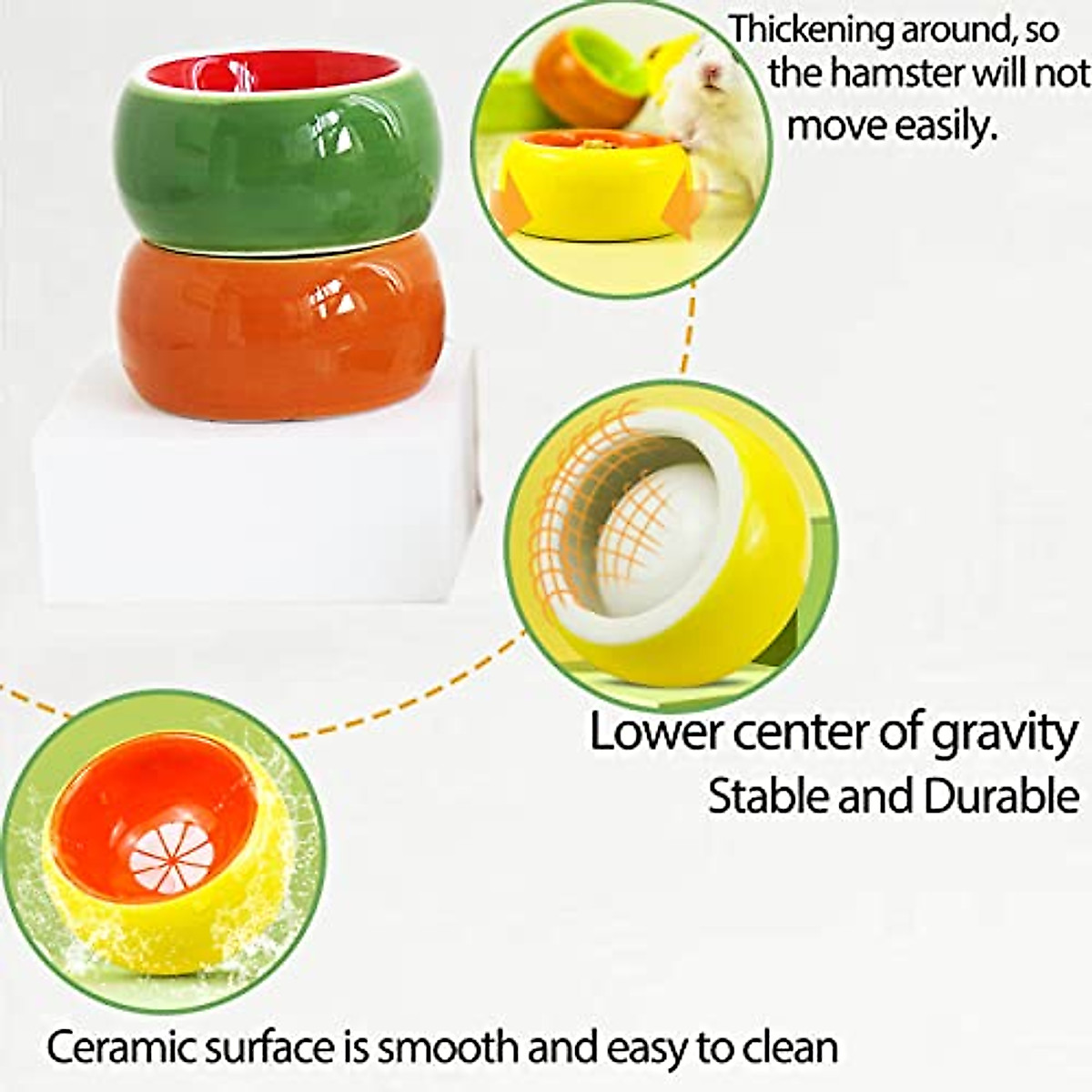 HERCOCCI Hamster Food Bowl, Ceramic - Rabbit Food Dish and Water Bowl for Bunny Guinea Pig Gerbil Ferret Syrian Hamster Chinchilla (2 Pack)