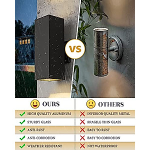 harriet Modern Outdoor Wall Lights, Aluminum Outdoor Wall Sconce Waterproof Rustproof, Up and Down Lighting Exterior Sconces Square Shape Porch Lantern, Sanded Black Finish