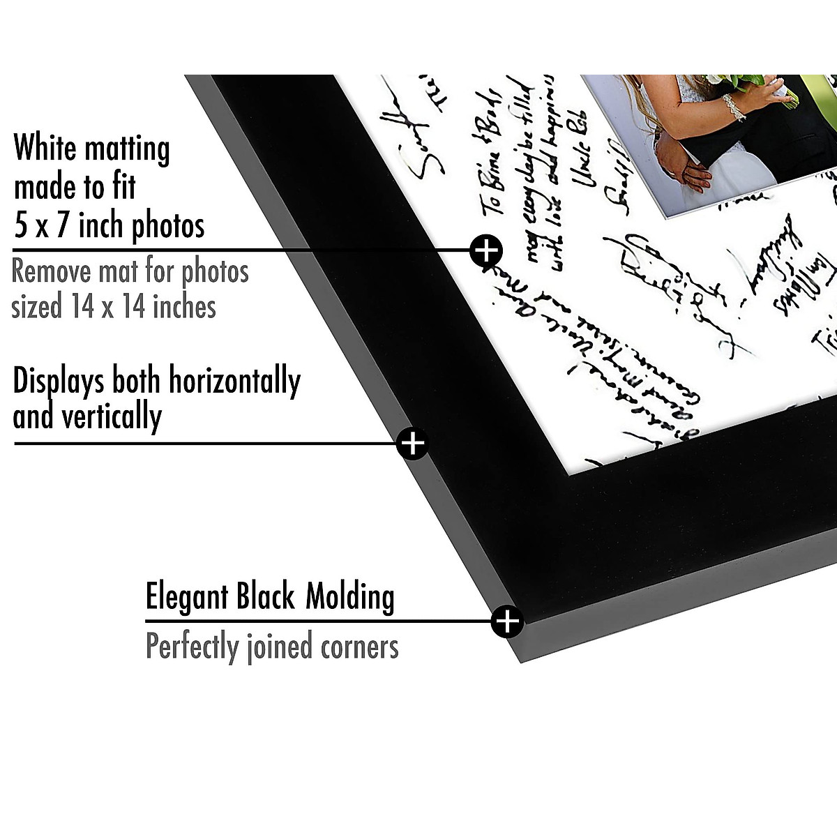 Americanflat 14x14 Wedding Signature Frame with Shatter-Resistant Glass - Set of 2 - Use as 5x7 Frame with Mat or 14x14 Without Mat - Signature Collection - Autograph Frame for Wall Display - Black