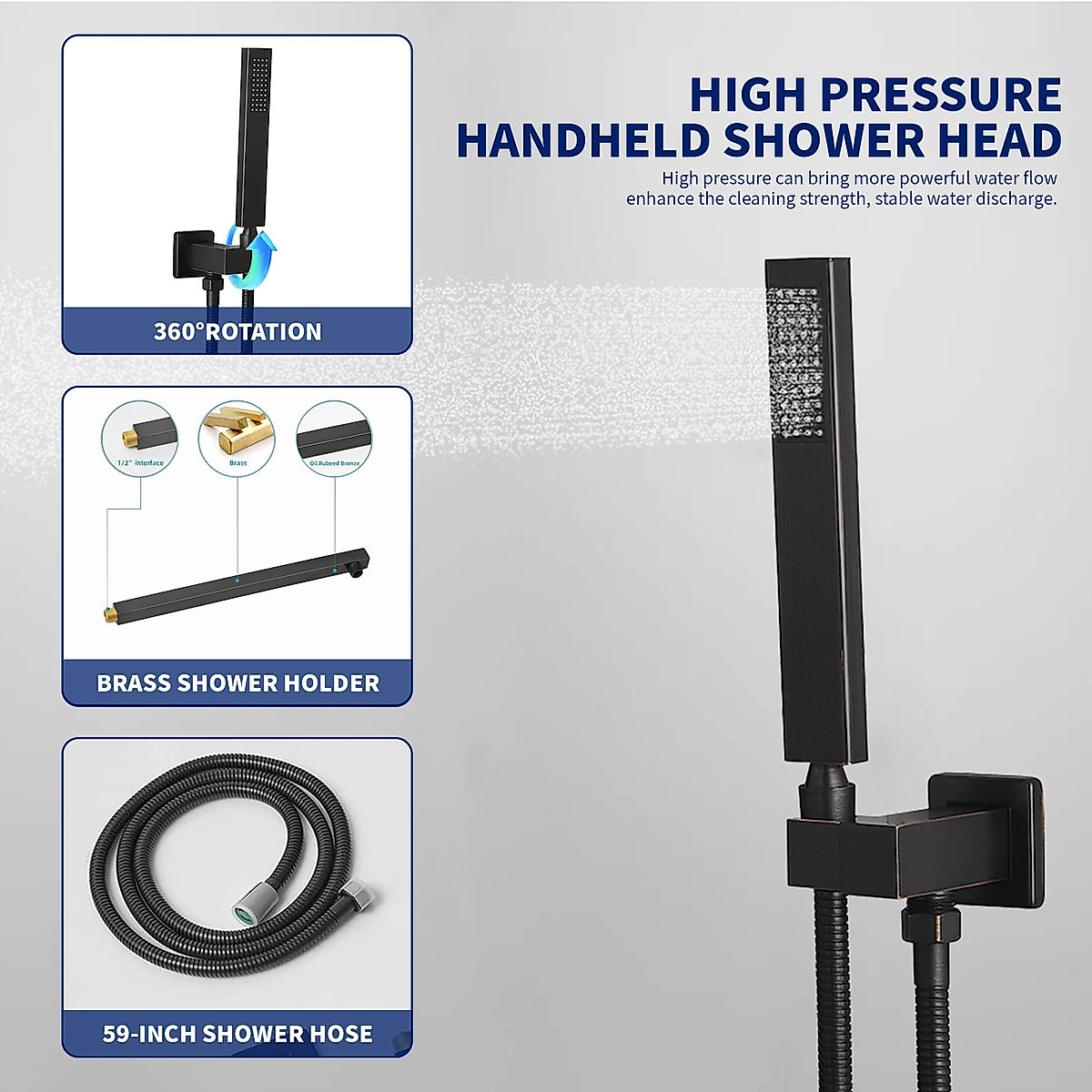 BWE Shower Faucet Oil Rubbed Bronze 12 Inch Square Bathroom Luxury Rain Mixer Shower Combo Set 2-Functions Wall Mounted Rainfall Shower Head System Rough-in Valve Body and Trim Included