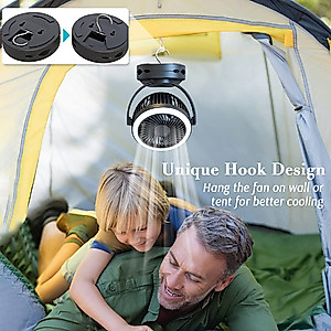 SLENPET 10000mAh Rechargeable Clip on Fan with Light, 40H Working Time, 360°Rotatation, 4 Speeds Adjustment, 2-6H Three Levels Time Setting, Portable Camping Fan with Hanging Hook Desk Fan (Black)