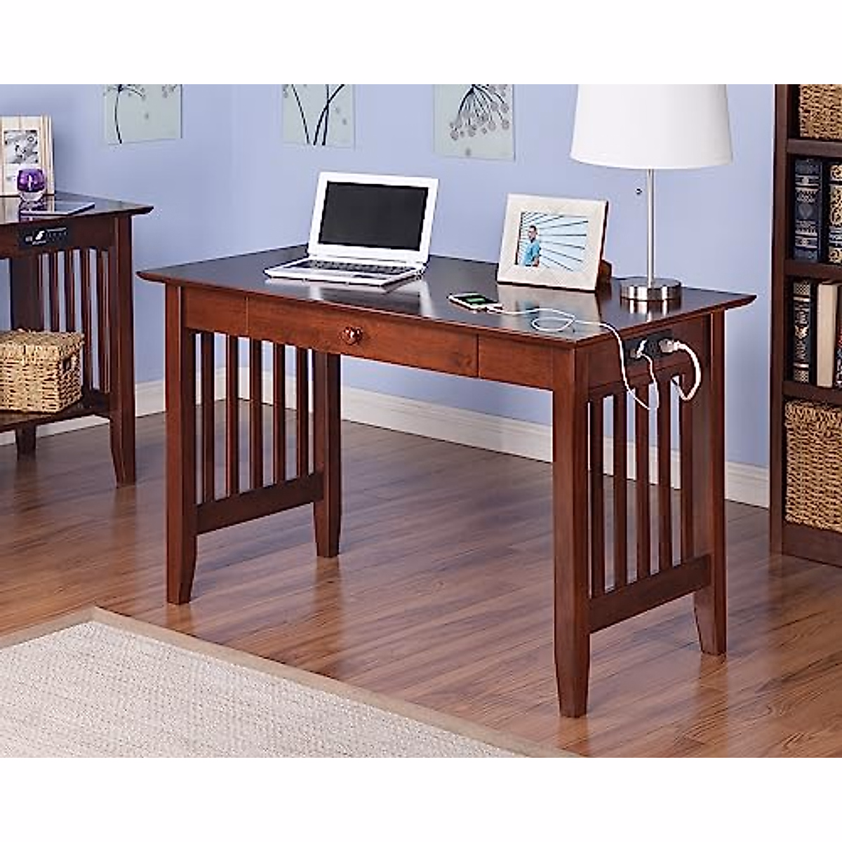 AFI AH12224 Mission Desk with Drawer and Charging Station, Walnut