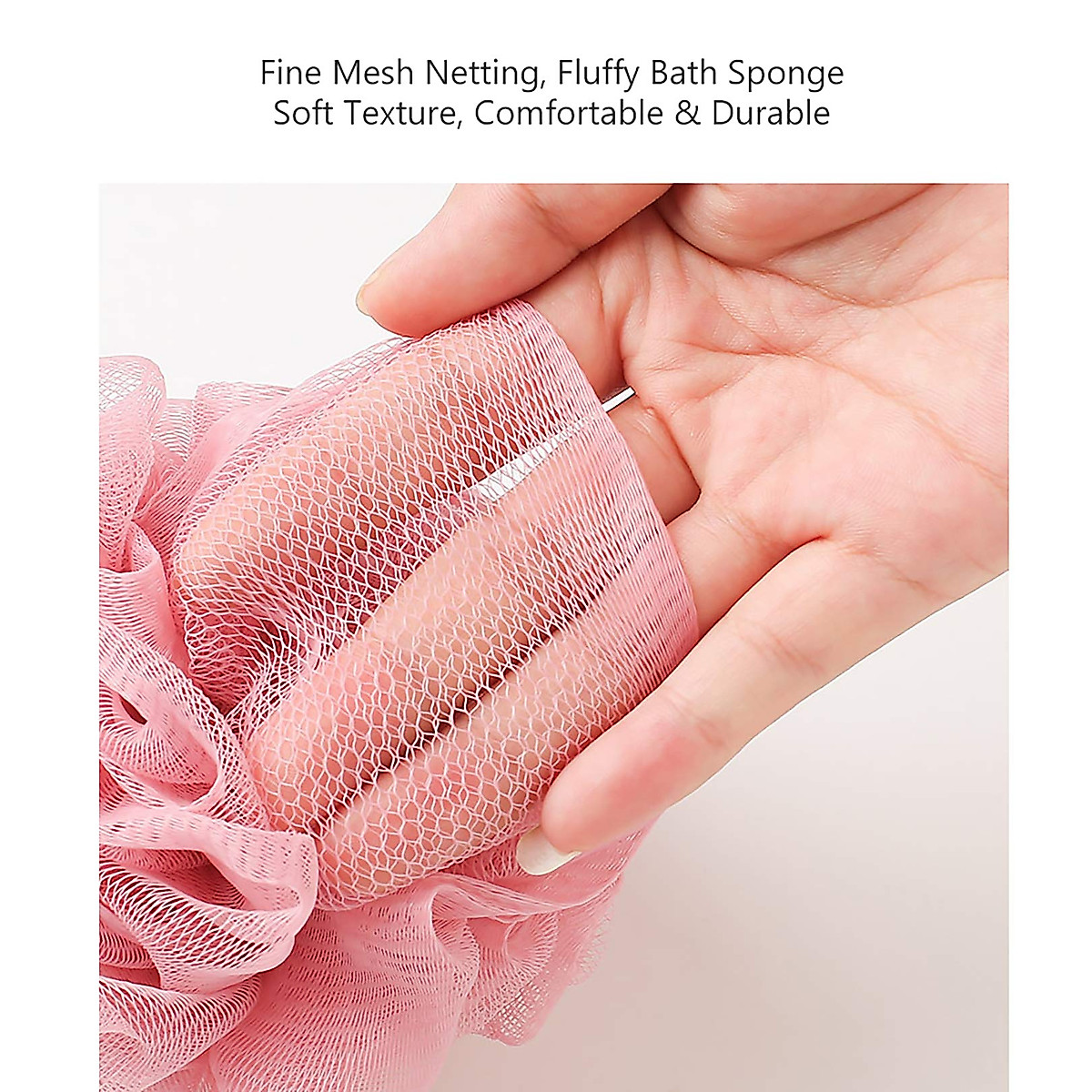 LISSOMPLUME Mesh Pouf Bath Sponge Exfoliating Shower Ball Pom Cleaning Accessory Pink Color