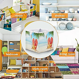 ALAZA Foldable Storage Bins, Empty Glass and Flipflops on Beach Storage Boxes Decorative Basket for Bedroom Nursery Closet Toys Books