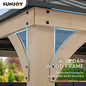 Sunjoy 11 x 11 ft. Hardtop Gazebo Cedar Wood Framed Hot Tub Gazebo with Steel and Polycarbonate Hardtop and bar Shelf, Matte Black by SummerCove