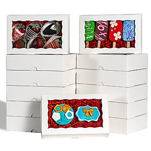 JCXGRVC 50PCS 8x5x2 Inch Chocolate Covered Strawberries Boxes Bakery Boxes with Window for Chocolate Truffle,Donut, Browines Cookies,Cakesickle &Christmas Valentine's Easter Mother's Day