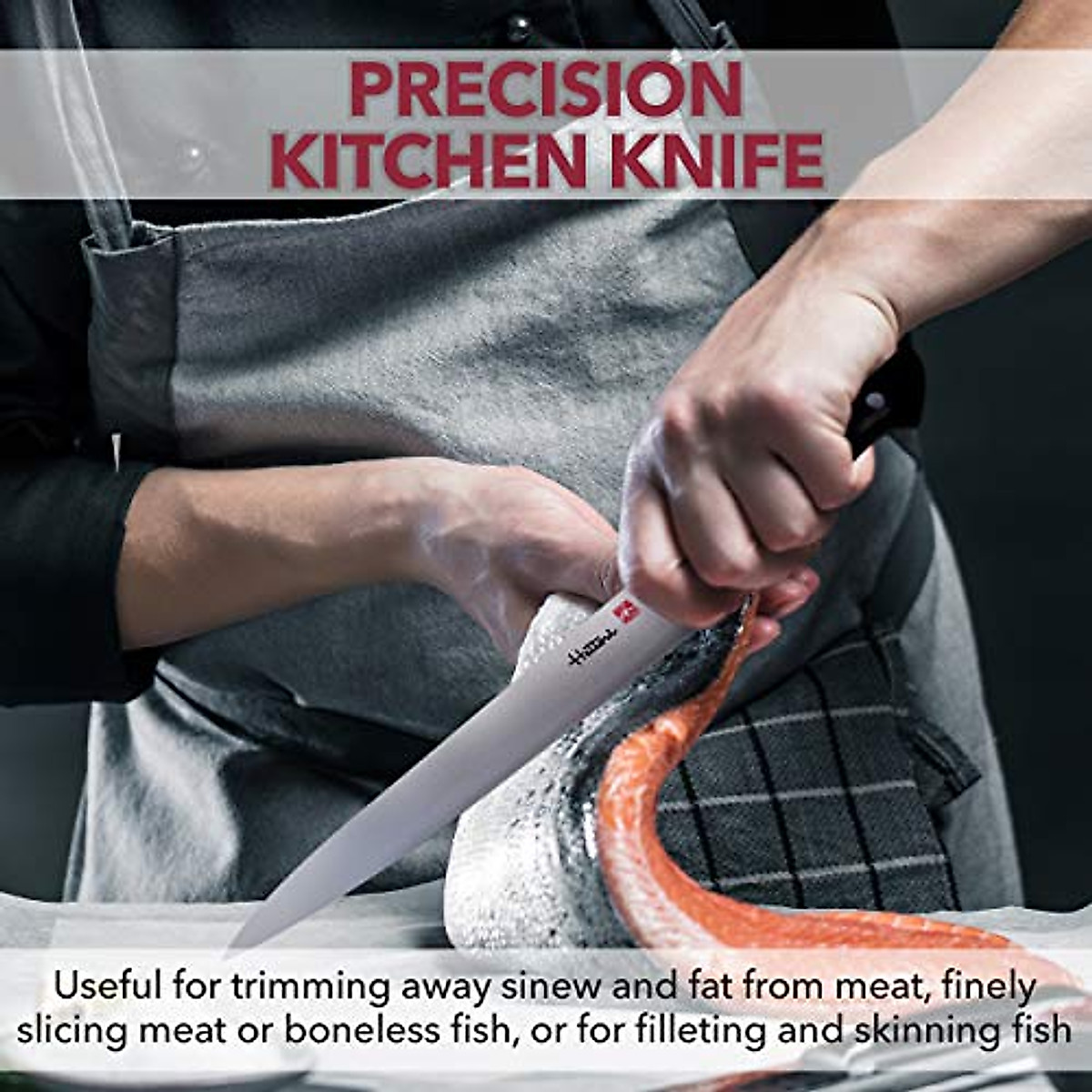 JCK ORIGINAL Hattori Japanese Chef’s Knife, FH-14L Professional Sujihiki Knife, VG-10 Cobalt Steel Pro Kitchen Knife with Ergonomic Black Linen Micarta Handle, 11.8 inch