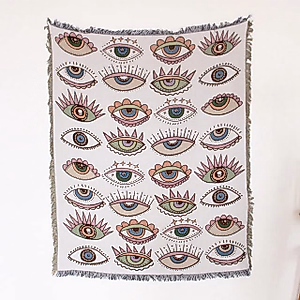 Boho Eyes Woven Throw Blanket Daisy Pattern Wall Carpet Sofa Bed Room Decor Tassel Thread Blanket Large Throw Tapestry Picnic Mat