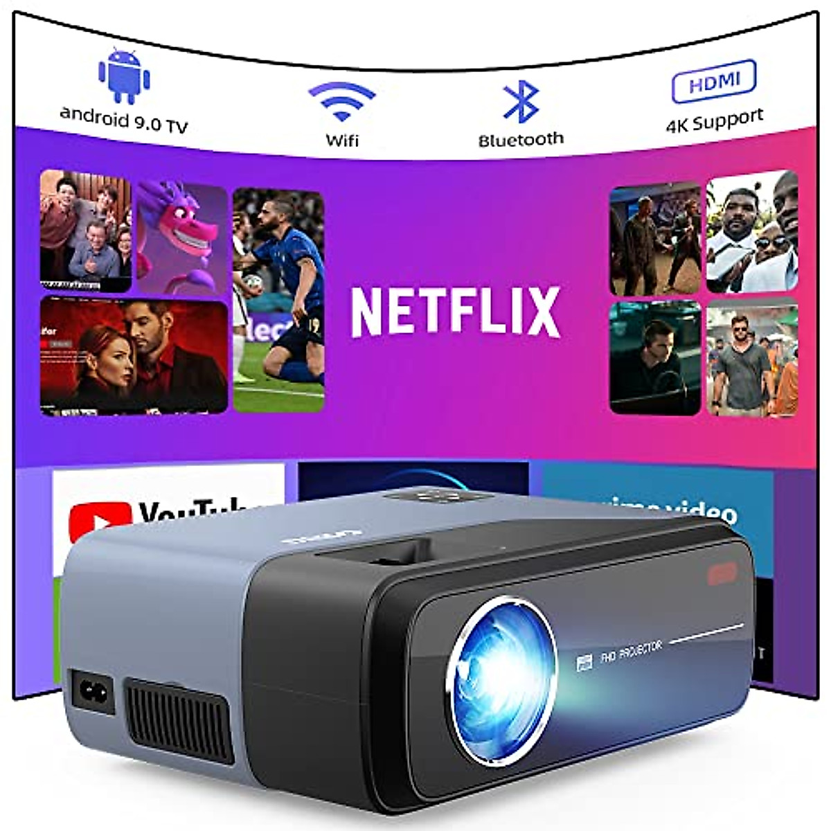 EUG Mini Smart Projector 1080P 4K WiFi Bluetooth Outdoor