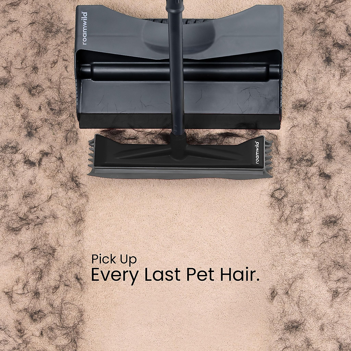 Roamwild Multi-Cleaner Rubber Pull Broom & Dustpan Combo Set with Unique Corner Clearing Fins for Cleaning Up Wet & Dry Mess Pet Hair Fur Removal for Hard Floors and Carpets (Black & Gray)