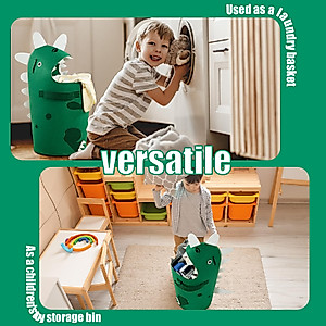 HOMBYS Glow in The Dark Dinosaur Hamper-Kids Laundry Basket, Large Cute Design Storage Bin for Toys& Clothes, Dinosaur Room Decor for Boys&Girls, Laundry Hamper with Handles, Durable-23.6"x11.6"x11.6