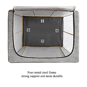 HOPABTO Blankets Storage Boxes Bins,72L 2pcs,Large Clothes Organizers,Double Opening With 4 Steel Frame,Foldable Oxford Containers for Comforters,Closet,Bedding(Gray)