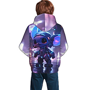 FOUNCY Cartoon 3d Printed Sweatshirt Unisex Kids Game Sweatshirt Stitch Hoodie For Boys And Girls (US, Alpha, Medium, Regular, Regular, violet)