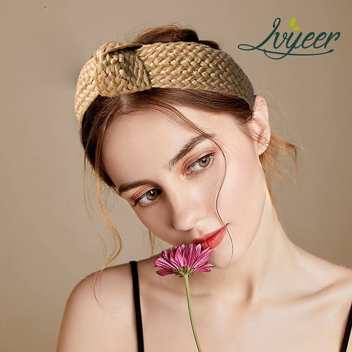 Lvyeer Rattan Wide Boho Headband - Knot Woven Headwear for Woman Girl Hair Accessories