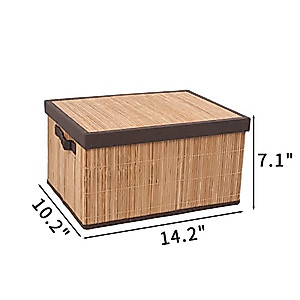 JiaLan Foldable Bamboo storage Organization box with lid, Natural basket for Living room, bedroom, office (Cuboid, Large)