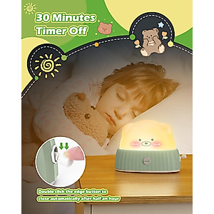 Daxtril Night Light for Kids Cute Lamp, Bear Cat Lamp Kawaii Room Decor, Kids Toys for Girls, Stocking Stuffers for Kids, Christmas Gifts for Teenage Girls Kids Boys, Rechargeable Touch Lamp, Green