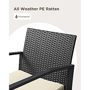 Aiho 3 Pieces Patio Furniture Set, Outdoor Wicker Bistro Rocking Chair Sets with Cushion, Porch Furniture Set with Glass Table, Modern Rattan Conversation Sets for Porches and Balcony, Beige Cushion