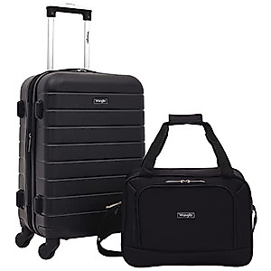 Wrangler Smart Luggage Set with Cup Holder, USB Port and Phone Holder, Black, 2 Piece Set