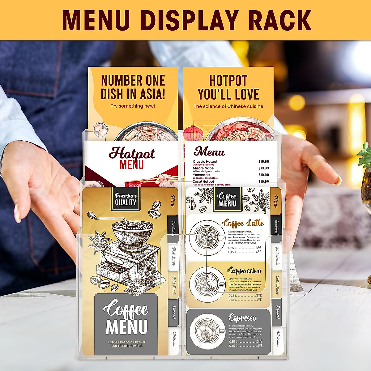 Vicenpal 3 Tier Acrylic Brochure Holder 4 x 9 Inch Brochure Display Stand Multi Pocket Magazine Holder Greeting Card Organizer Clear Literature Holder for Menu, Letter, Pamphlet, Sign, Desk(2 Pcs)