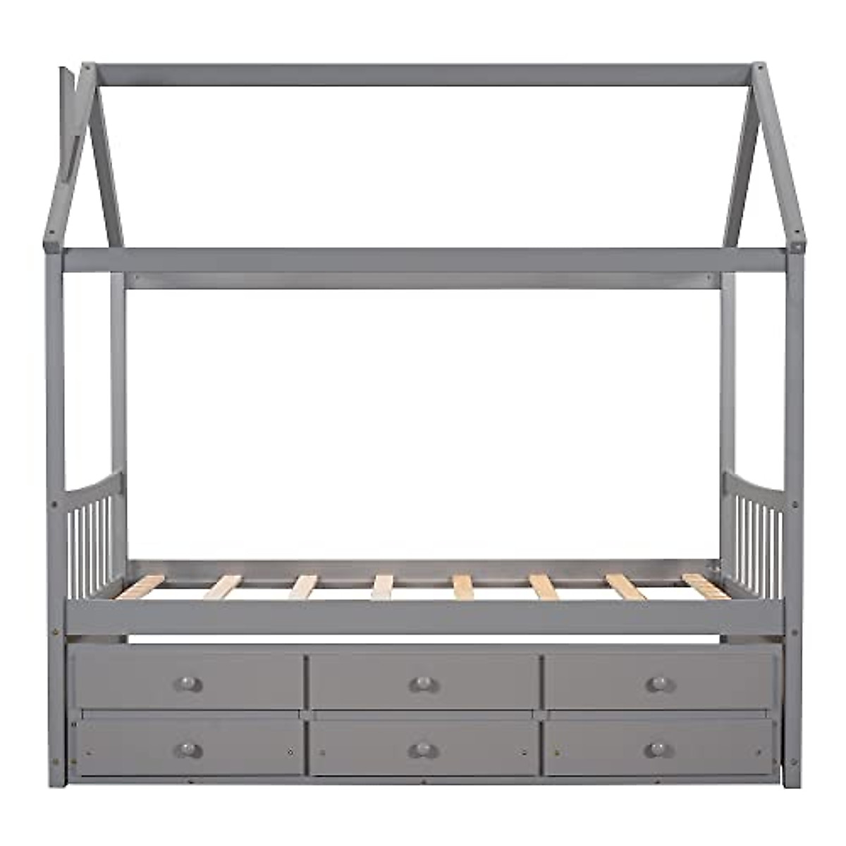TARTOP Twin Size House Bed with Trundle and 3 Storage Drawers, Twin Captain's Beds Wooden Storage Daybed Frame for Kids Teens Boys Girls,Gray