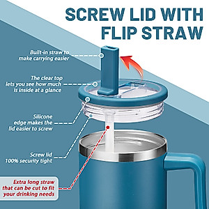 ICIOI 40oz Tumbler with Handle and Flip Straw, Travel Water Cup with Leakproof Lid for Keep Cold 34hrs & Hot 10Hras, Reusable Stainless Steel Water Bottle Fits in Cup Holder