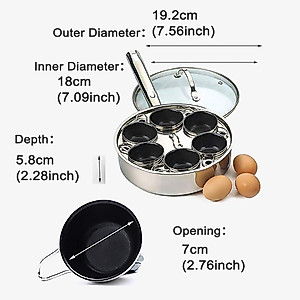 Egg Poacher Pan Poached Egg Maker Set with 6 Non-stick Egg Poaching Cups, 1 Stainless Steel Steamer Pot, Multi-Purpose for Egg Cake Vegetables Seafood Meat Baby Food