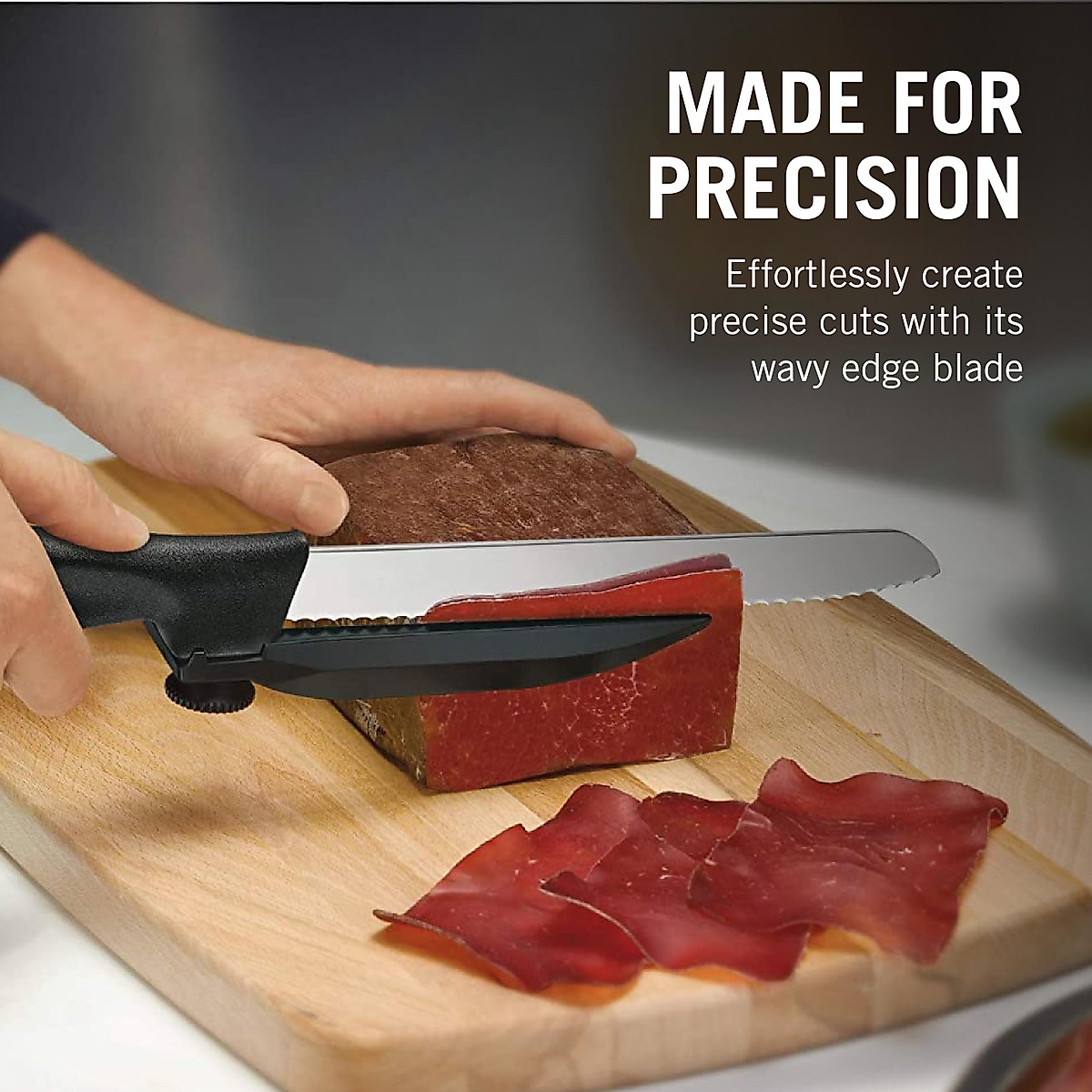 Victorinox Swiss Classic Dux Knife - Kitchen Knife with Adjustable Guide - Cooking Knife for Cutting Meat, Bread & More - Black Handle, 8.25"