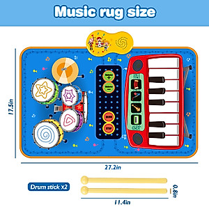 PECMPO Baby 2 in 1 Musical Mats-Piano Keyboard & Drum for Toddlers-Early Education Portable Touch Musical Play mat-Learning Toys Gifts for 1 2 3 4 5+ Ages Baby Girls Boys Toddler