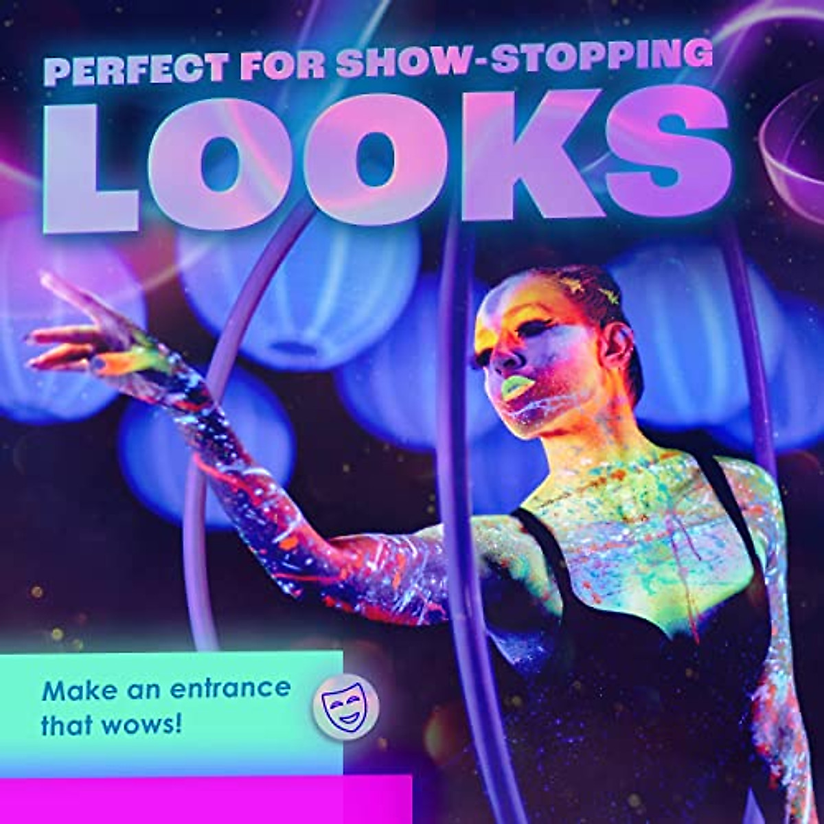 Neon Nights UV Body Paint Set | Blacklight Glow Makeup Kit | Fluorescent Face Paints for Music Festivals, Photo Shoots, Nights Out - Easy to Use and Remove, Premium Quality, Vibrant Colors | 8 Colors