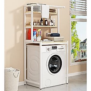 KEAVY Above Washing Machine Shelf, Shelves Above Toilet with Hanging Rod, Over The Washer and Dryer Storage Shelf, Bathroom Space Saving Organizer Rack