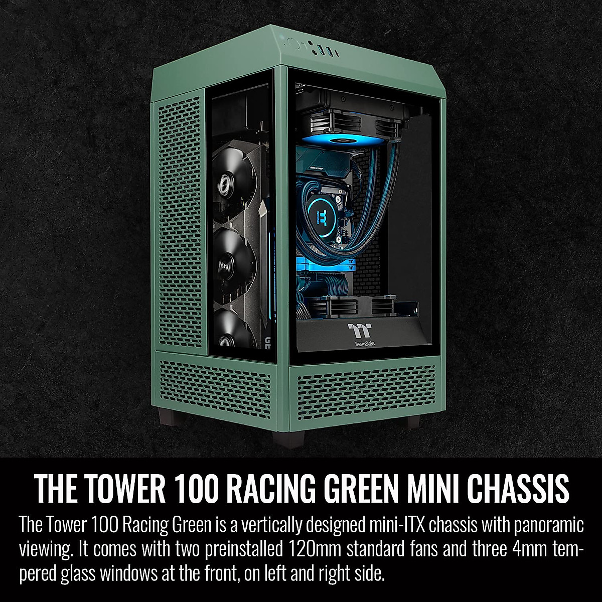 Thermaltake Tower 100 Racing Green Edition Tempered Glass Mini Tower Computer Chassis Supports Mini-ITX CA-1R3-00SCWN-00