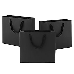 Ronvir 25Pcs Black Gift Bags 12.5x11x4.5 Inches Large Paper Bags With Handles Recycled Gift Bags For Business, Shopping, Party, Birthday, Retail, Wedding, Retail, Christmas, Halloween