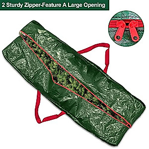 TURNMEON 2 Pack Christmas Tree Storage Bag For 7.5 Ft Disassembled Artificial Xmas Tree 50"x15"x20" Card Slot Handles Dual Zippers Waterproof Large Holiday Christmas Storage Container Tote Box (Green)