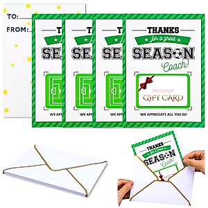 GlikCeil 4 Sets Soccer Coach Gift Card Holder Thanks Coach Gift Card Holders with Envelope Thank You for a Great Season Coach for Coach Team Gifts