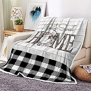 Black White Buffalo Check Plaid Chunky Throw Blanket for Couch Bedroom Bedding Decor Office, Rustic Floral Farmhouse Soft Thick Flannel Bed Blanket Decorations (640 Grams 50X60 Inches)