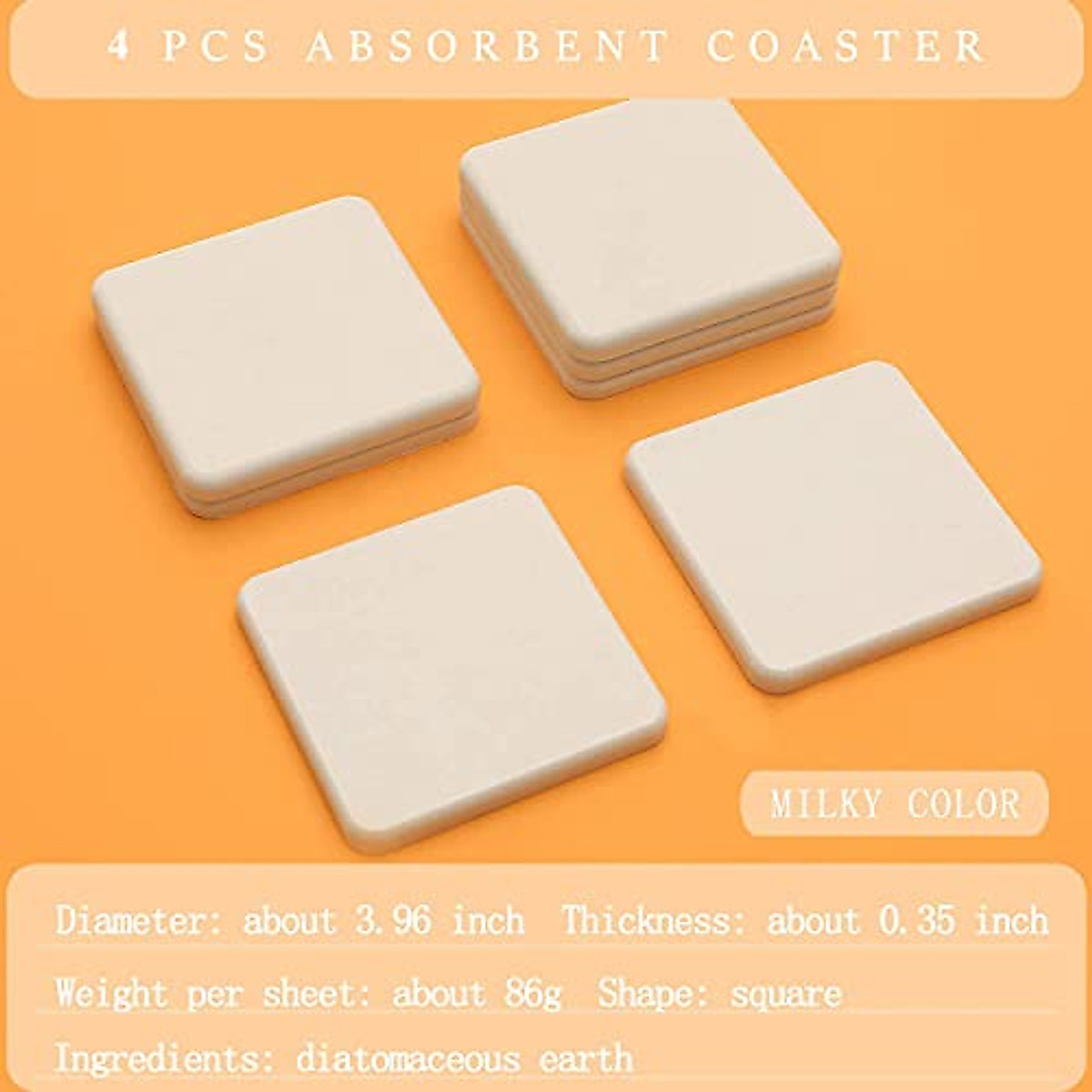 Absorbent Diatomite Drink Coasters,for Drinks and Plants Fast Water Absorption in Seconds, Non-Slip Insulation Odorless Diatomaceous Earth Protect Table Countertop from Damage, Set of 4 (Beige)